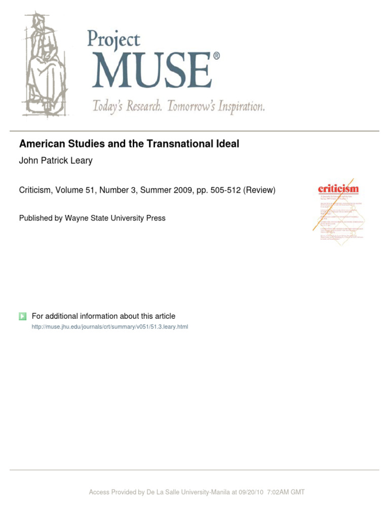 American Studies and The Transnational Ideal by John Patrick Leary ...