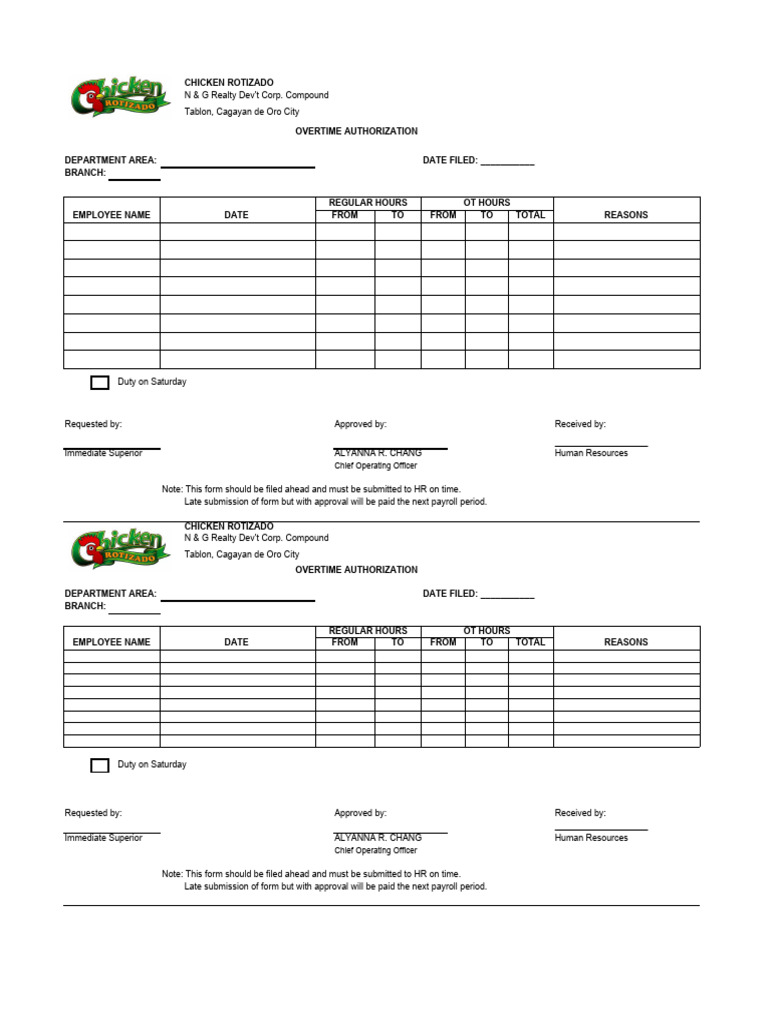 Ot Form | Download Free PDF | Human Resources | Payroll