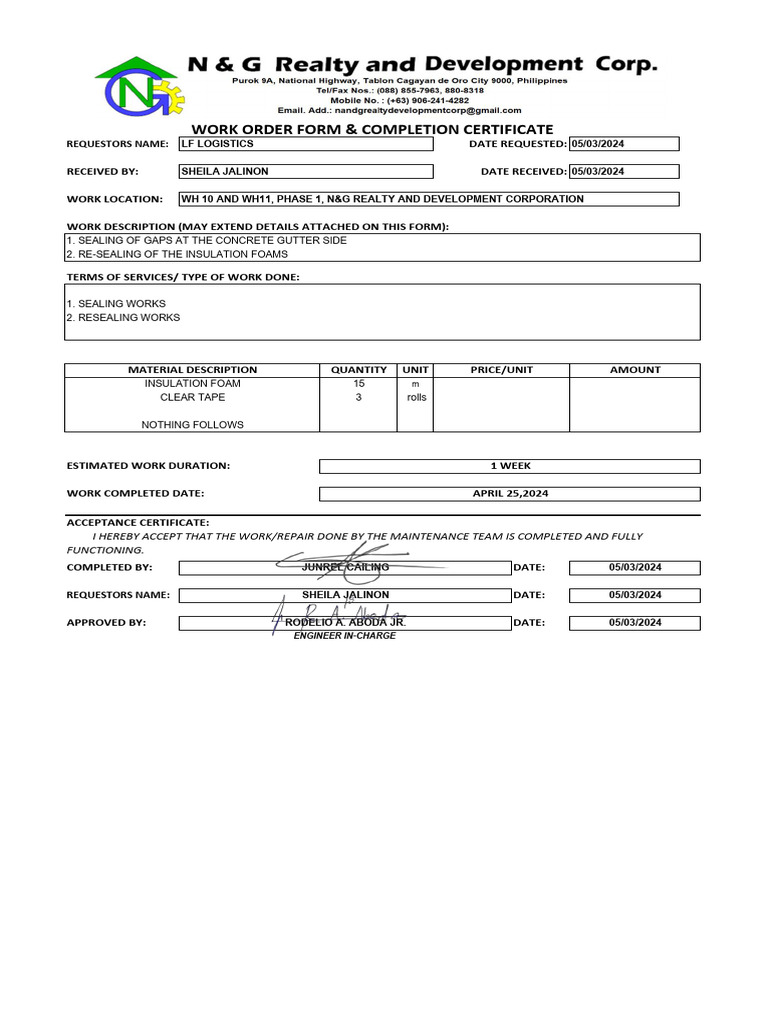 ACCOMPLISHMENT REPORT FOR LF LOGISTICS | PDF