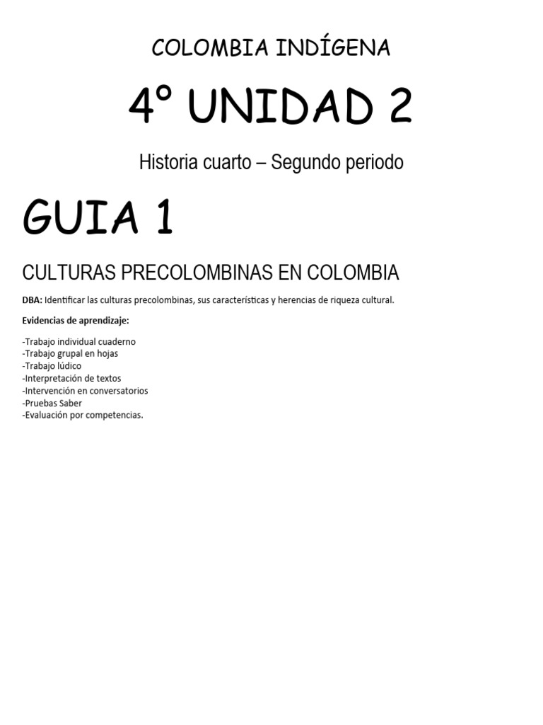 HISTORIA .4°. UNIDAD II - Segundo Periodo | PDF | Colombia | Pueblos ...