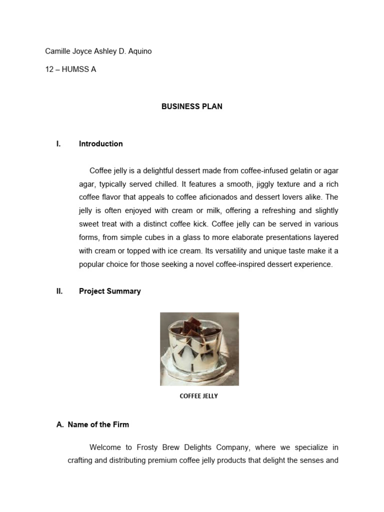 Business Plan Camille Joyce Ashley D. Aquino | PDF | Coffee | Desserts