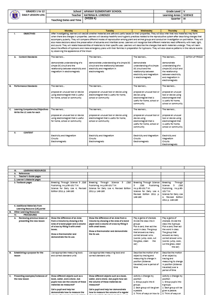 Grade 5 DLL SCIENCE 5 Q3 Week 3 | PDF | Fahrenheit | Volume