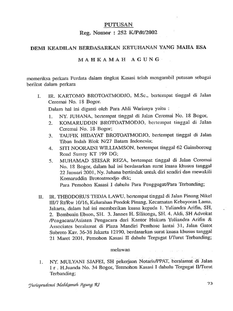 Putusan MA No. 252 K-Pdt-2002 | PDF