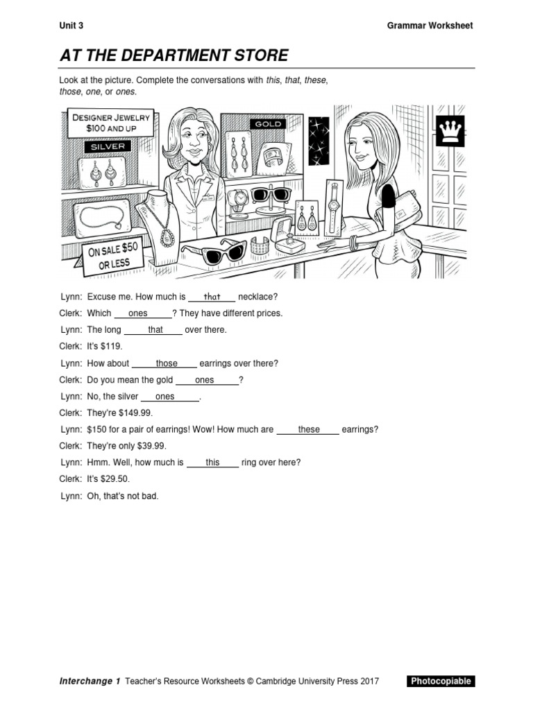 Interchange5thEd Level1 Unit03 Grammar Worksheet | PDF