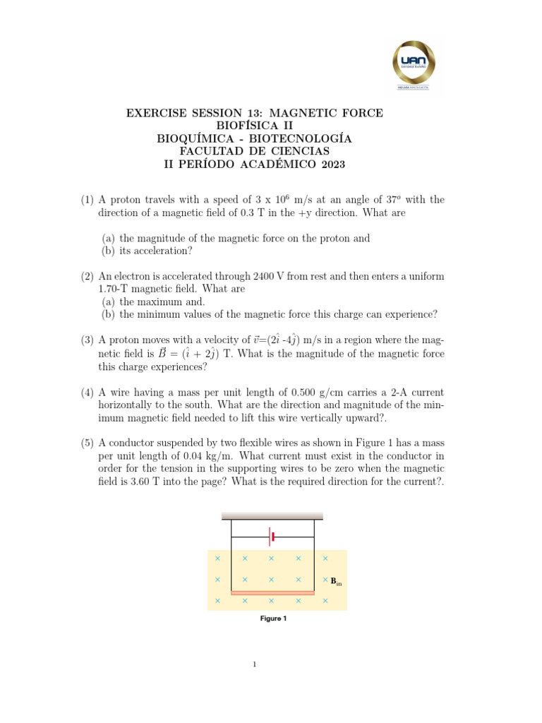 Exercise Session 13 Magnetic-Force | PDF | Force | Magnetic Field