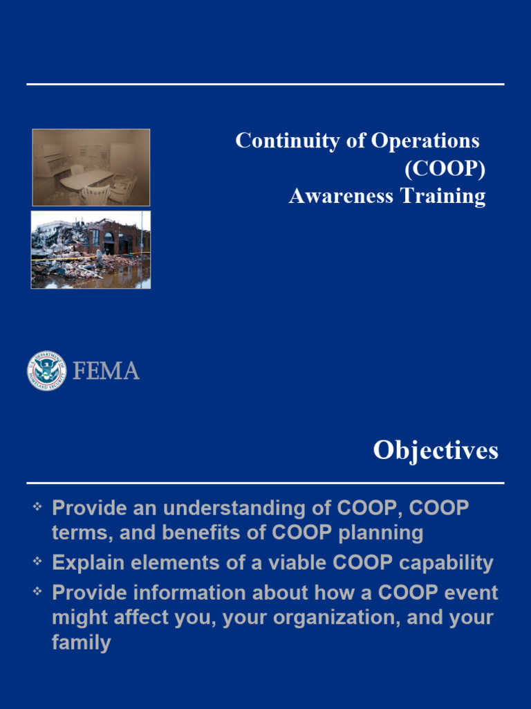 COOP Awareness Training Overview | PDF | Federal Emergency Management ...