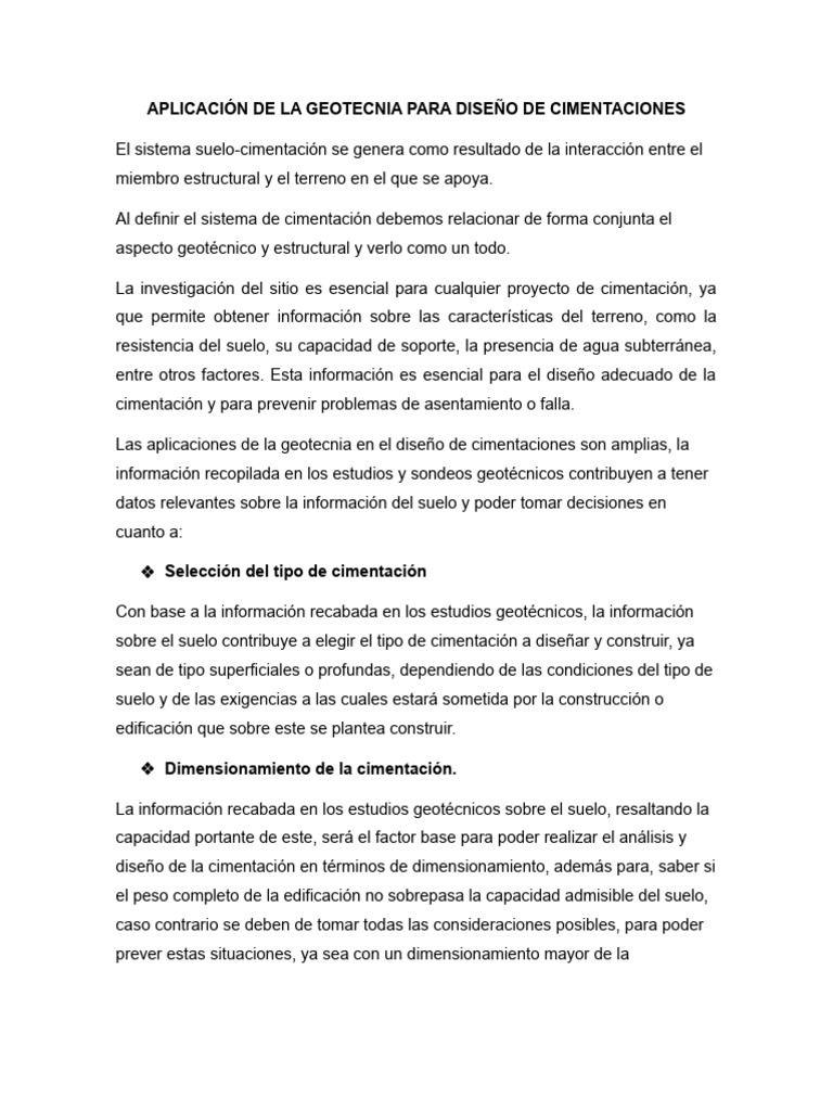 Aplicación de La Geotecnia para Diseño de Cimentaciones | PDF ...