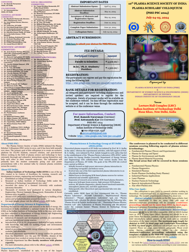 PSC-2024 Brochure-1 | PDF | Plasma (Physics) | Laboratories