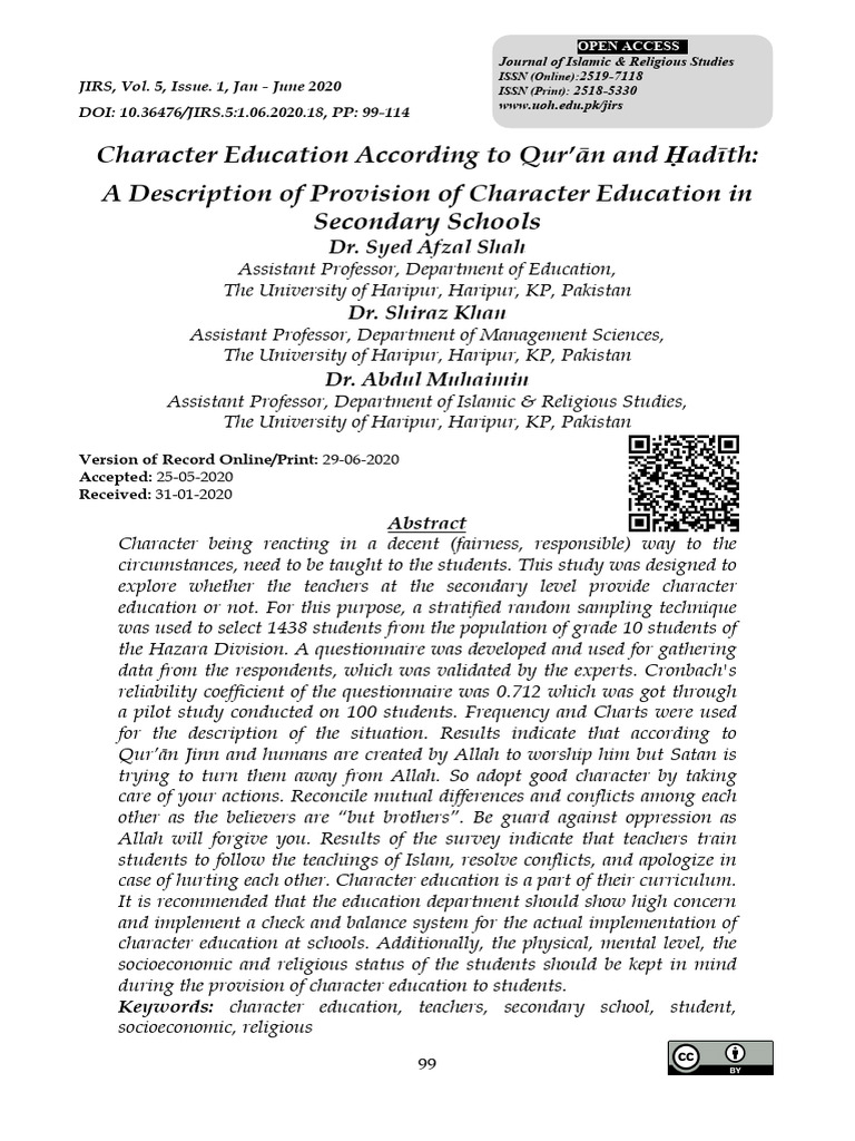 Character Education According To Quran and Hadith | PDF | Survey ...