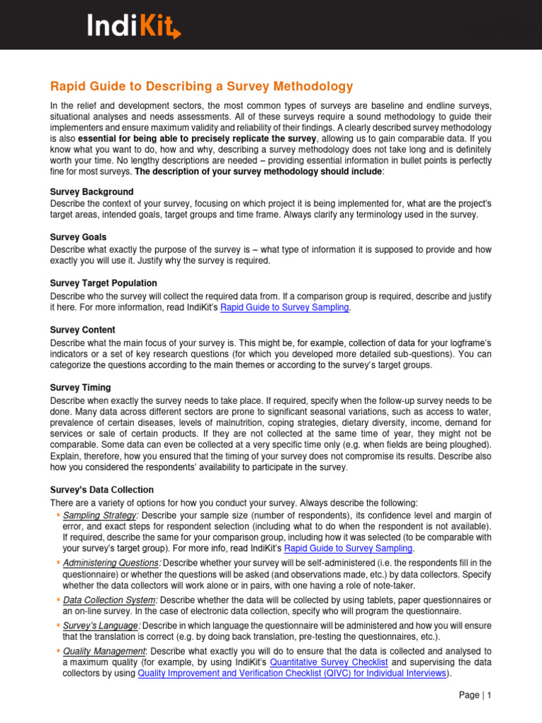 Rapid Guidev To Describing Survey Methodology FINAL | PDF | Survey Methodology | Methodology