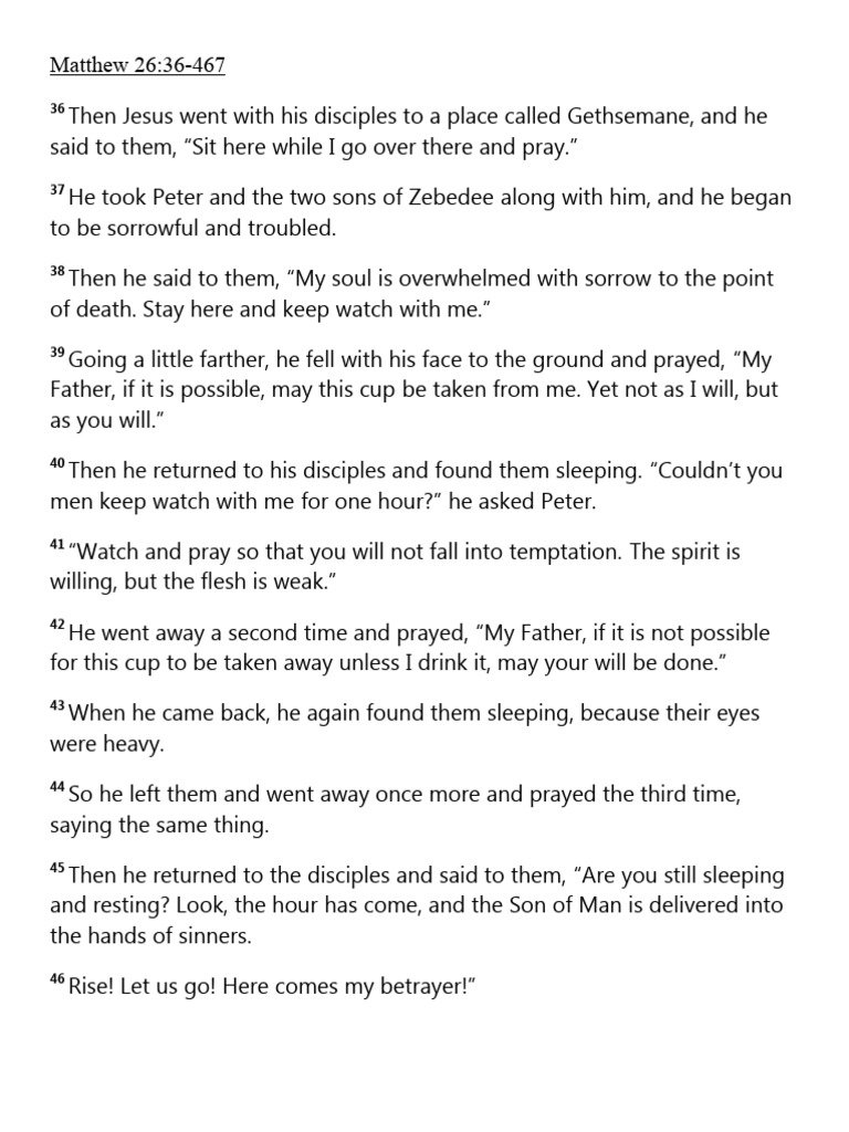 Jesus Prays at The Garden - Matthew 26 Scripture | PDF