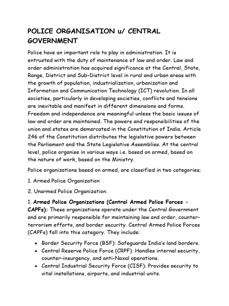 Structure of Central Police Organizations | PDF | National Security ...