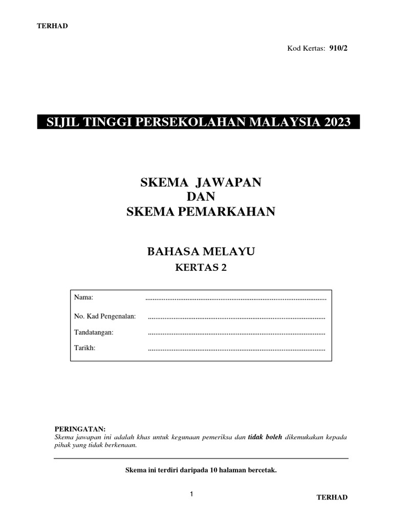 Bahasa Melayu Sem 2 (9102) - STPM 2023 (Skema) | PDF