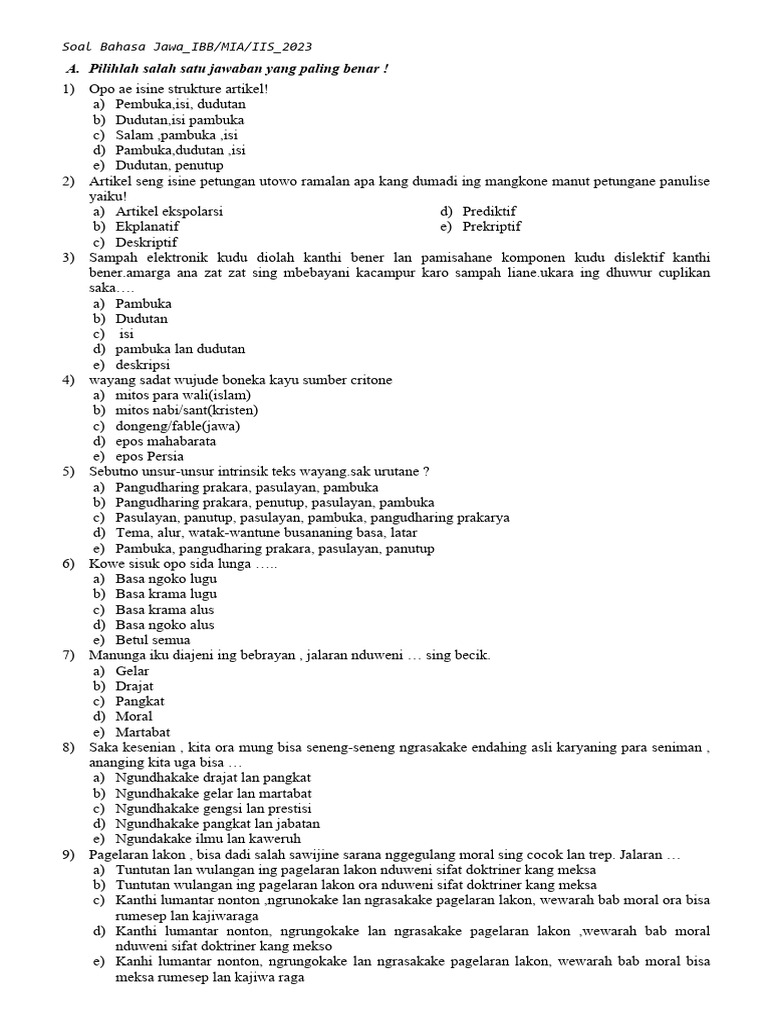 SOAL USP Bhs. Jawa 2023 P. NUR HASAN | PDF