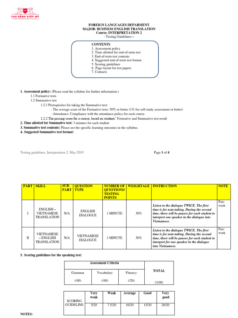 Testing Guidelines For Interpretation 2 | PDF | Speech | Word