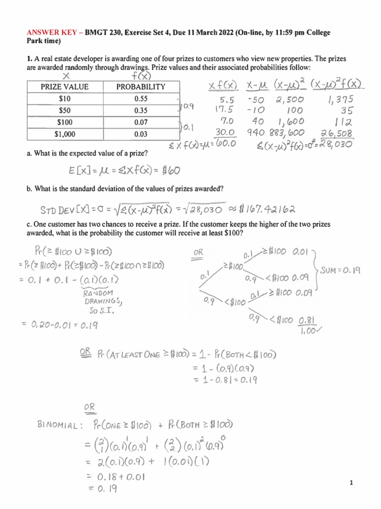 BMGT 230 Exercise Set 4 Answer Key | PDF | Measure Theory | Statistical Models