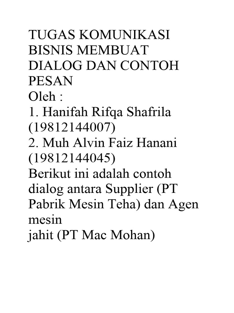 Contoh Dialog Komunikasi Bisnis | PDF