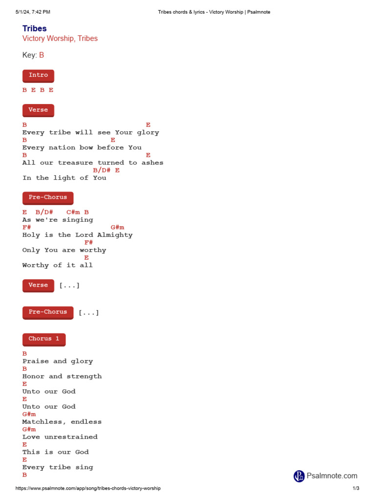 Tribes - Victory Worship Chords & Lyrics B | PDF | Song Structure ...
