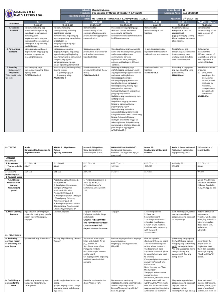 DLL All Subjects 2 q3 w1 d2 | PDF