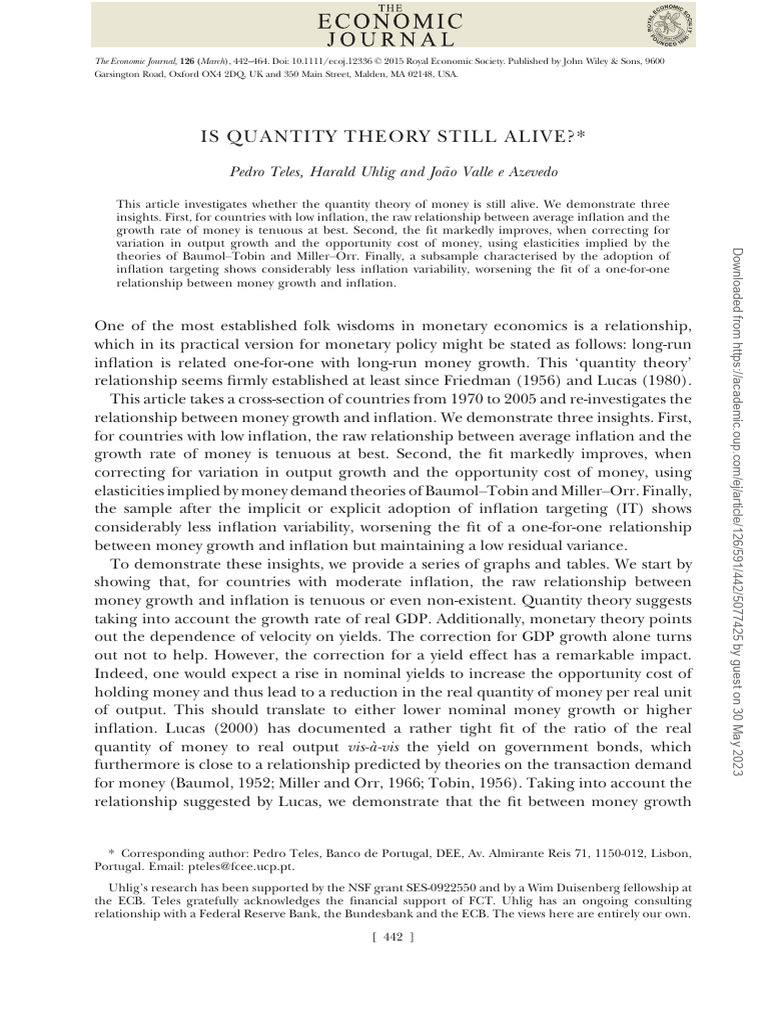 Reading 5. Is Quantity Theory Still Alive | PDF | Inflation | Quantity ...