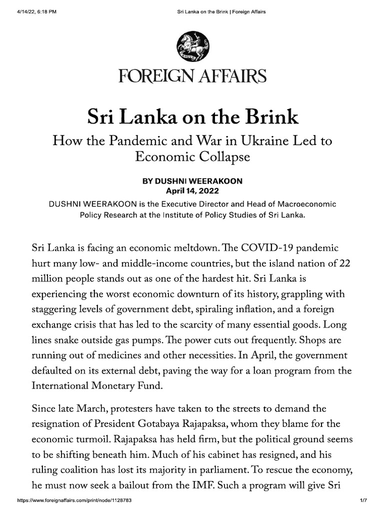 Reading 8. Sri Lanka On The Brink | PDF
