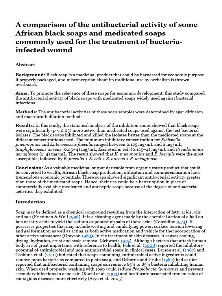 A Comparison of The Antibacterial Activity of Some African Black Soaps ...