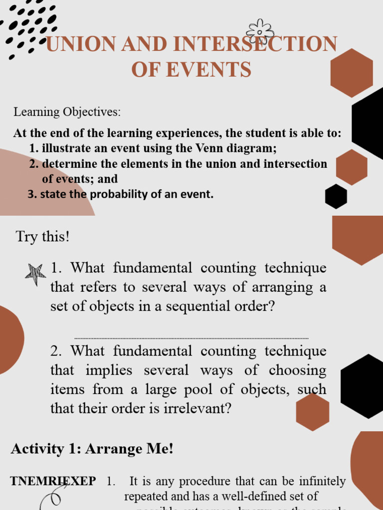 Union and Intersection of Events | PDF | Mathematical Concepts ...