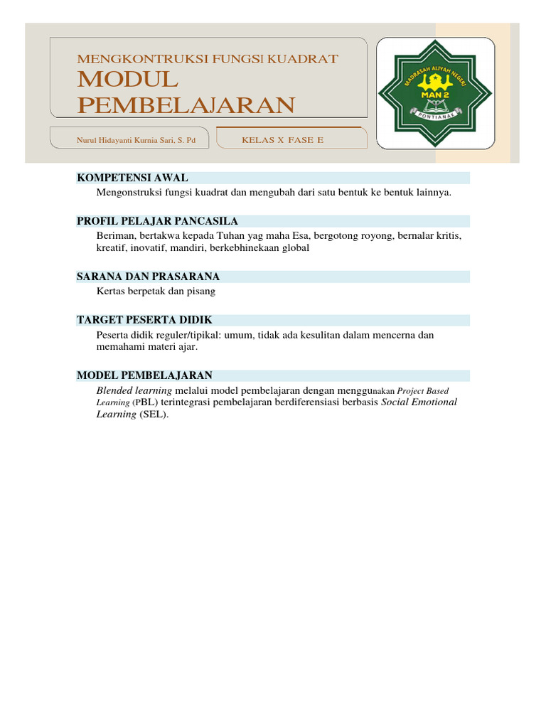 Modul Fungsi Kuadrat 2 - Fix | PDF