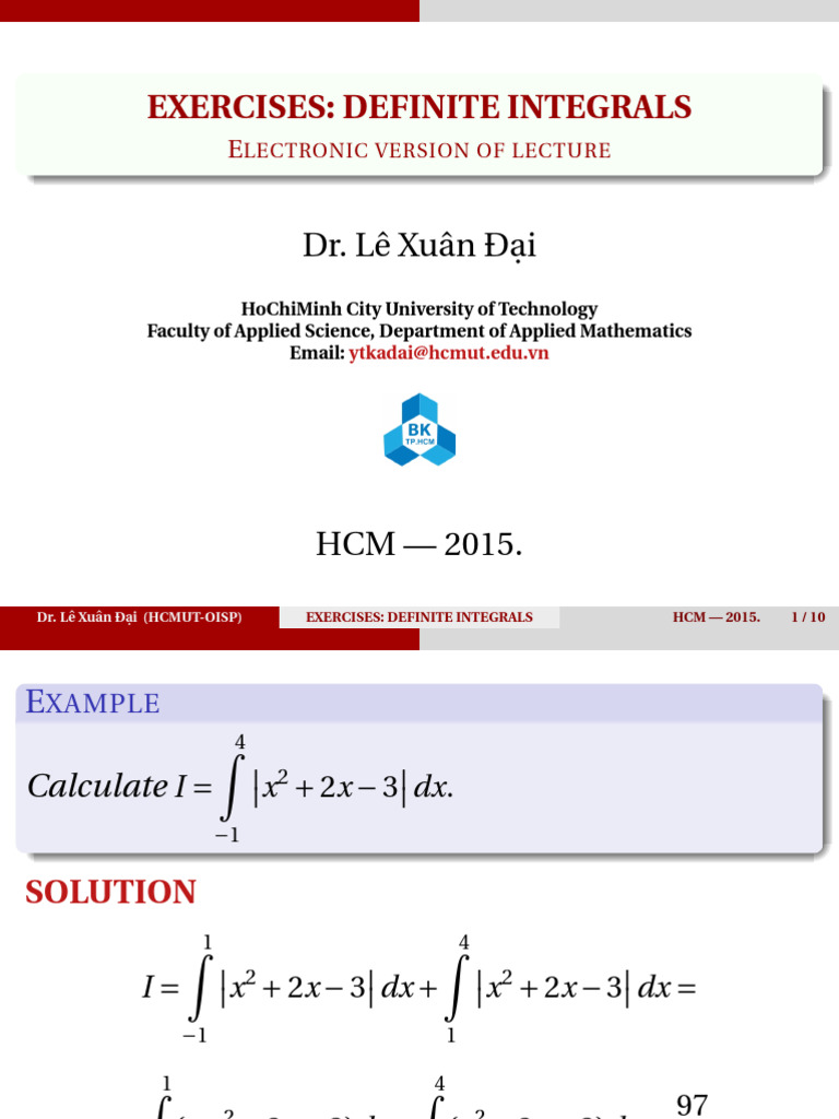 Exercises Definite - Integral - Handout | PDF | Real Analysis | Algebra