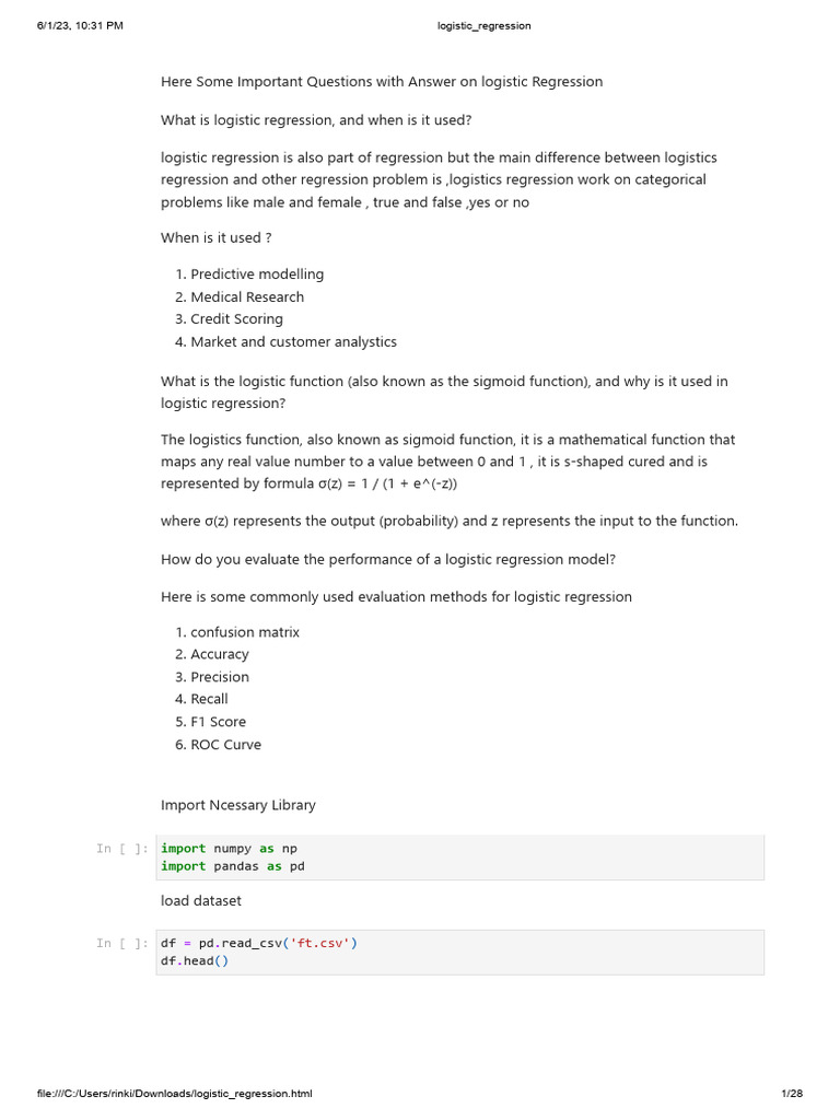 Logistic Regression | PDF | Receiver Operating Characteristic ... Logistic Regression | PDF | Receiver Operating Characteristic ...
