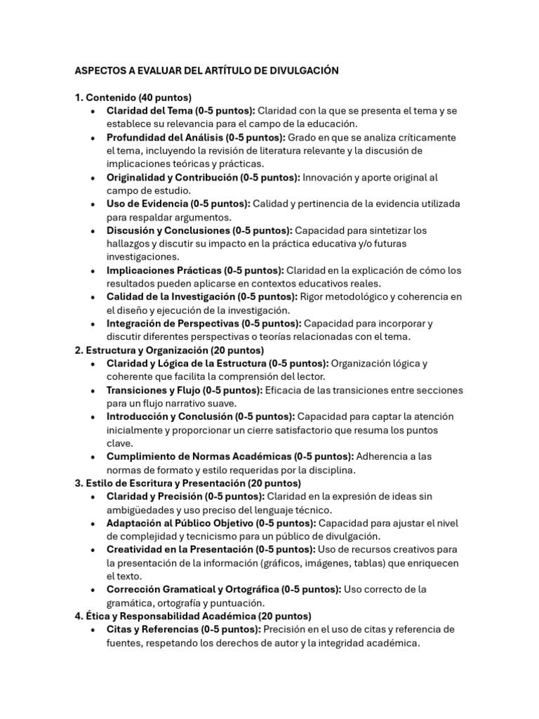 Aspectos A Evaluar Del Artítulo de Divulgación | PDF | Lógica | Cognición