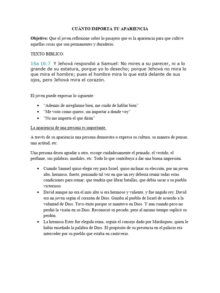 Cuánto Importa Tu Apariencia | PDF | David | Creencia religiosa y doctrina