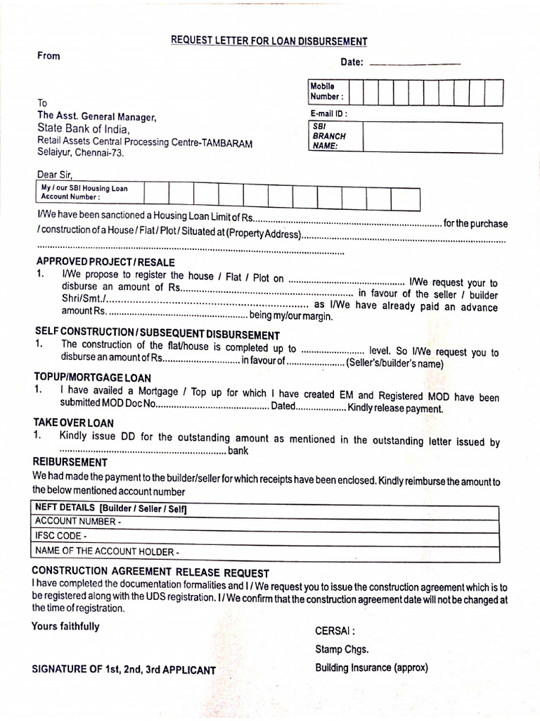 Request Letter For Loan Disbursement | PDF
