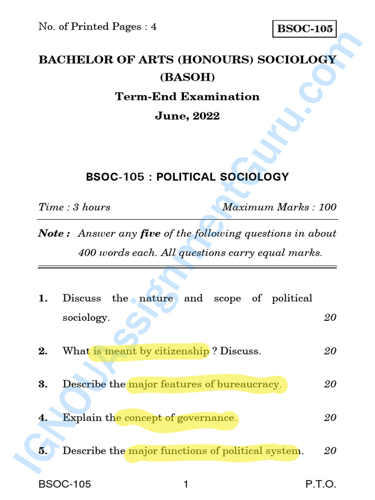 June - 2022 BSOC-105 | PDF | Liberal Arts Education