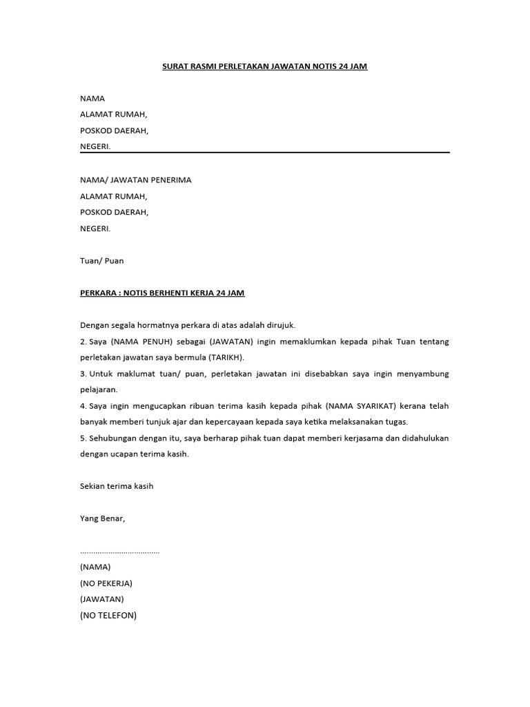Surat Letak Jawatan 24 Jam | PDF