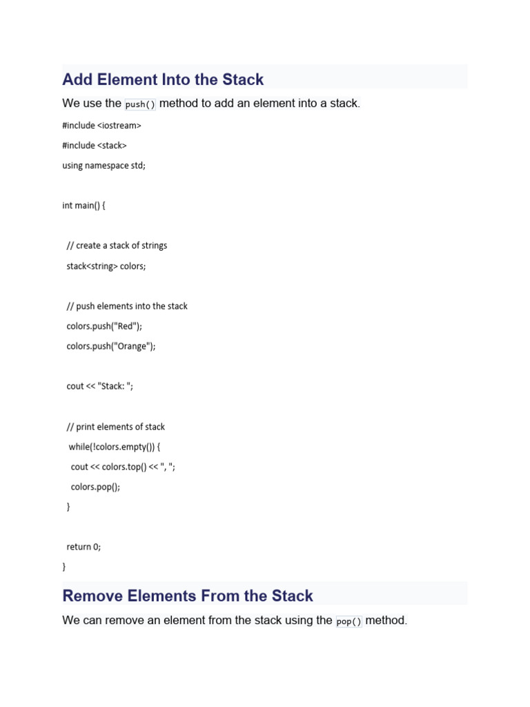 Add Element Into The Stack | PDF | Namespace | Computer Programming Add Element Into The Stack | PDF | Namespace | Computer Programming