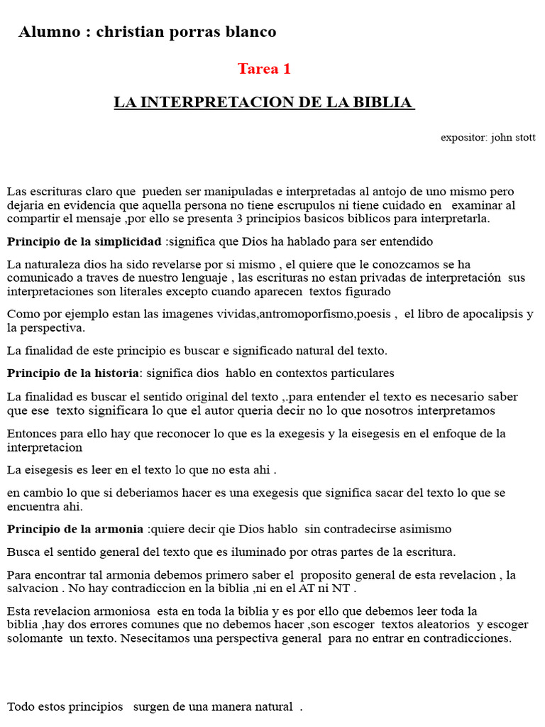 Christian Porras Tarea 1 | PDF | Biblia | Hermenéutica