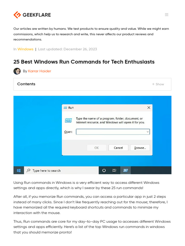 Run Commands For Tech Enthusiasts | PDF | Microsoft Windows | Windows 10