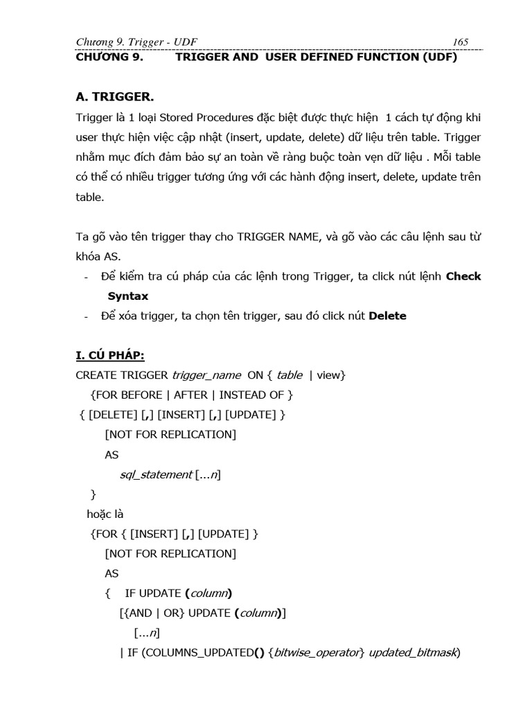 Lý thuyết Trigger và User Defined Function | PDF