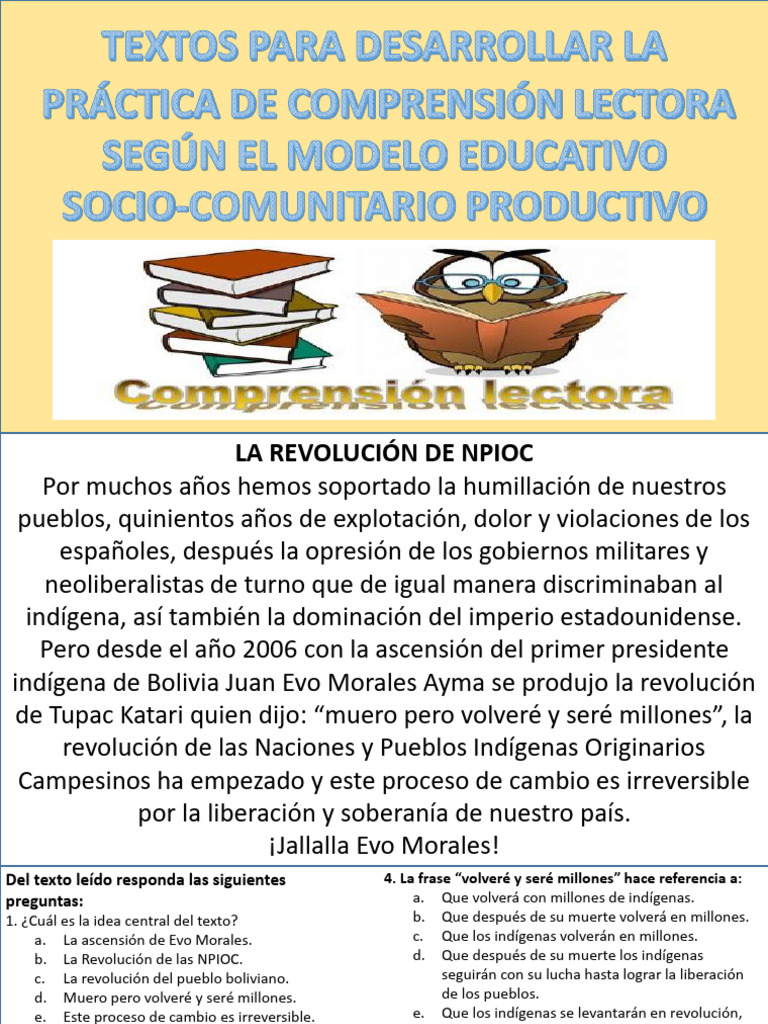 Comprensión Lectora y NPIOC en Bolivia | PDF | Plan de estudios ...
