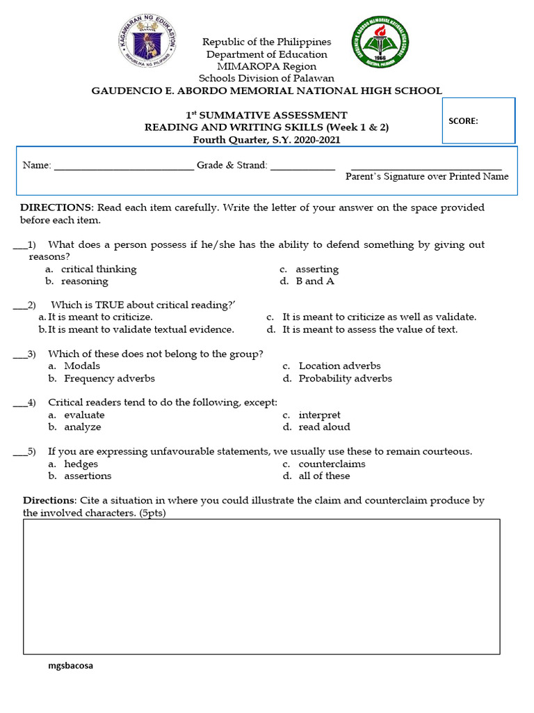 Q4 Summative W1&2 | PDF