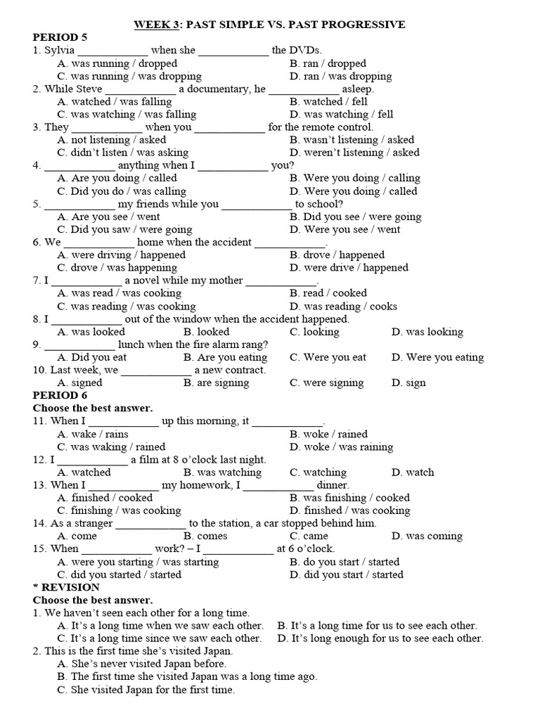 Week 3: Past Simple vs. Past Progressive | PDF