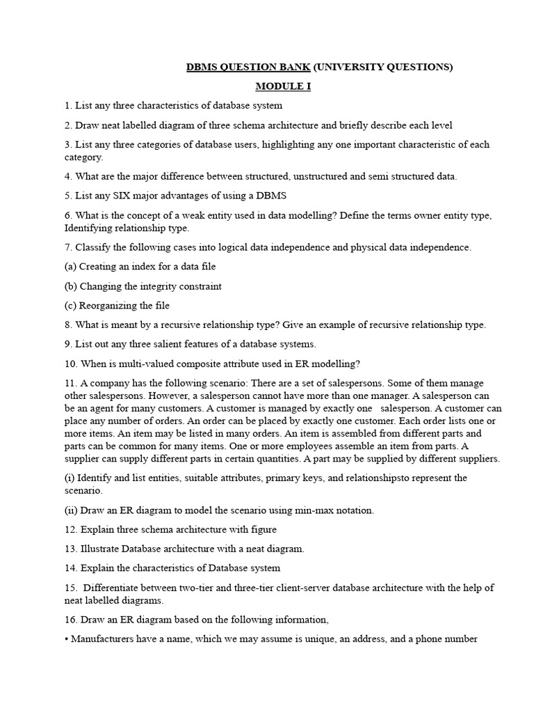 DBMS University Questions | PDF | Relational Model | Relational Database DBMS University Questions | PDF | Relational Model | Relational Database