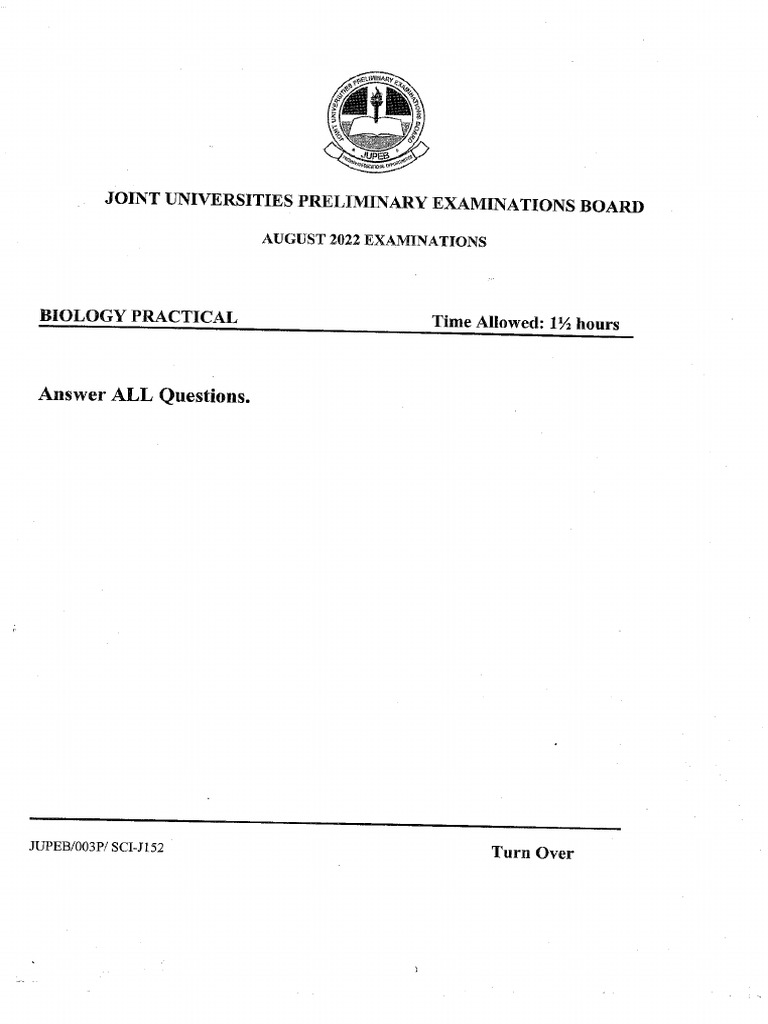 Jupeb Biology Practicals Exams | PDF