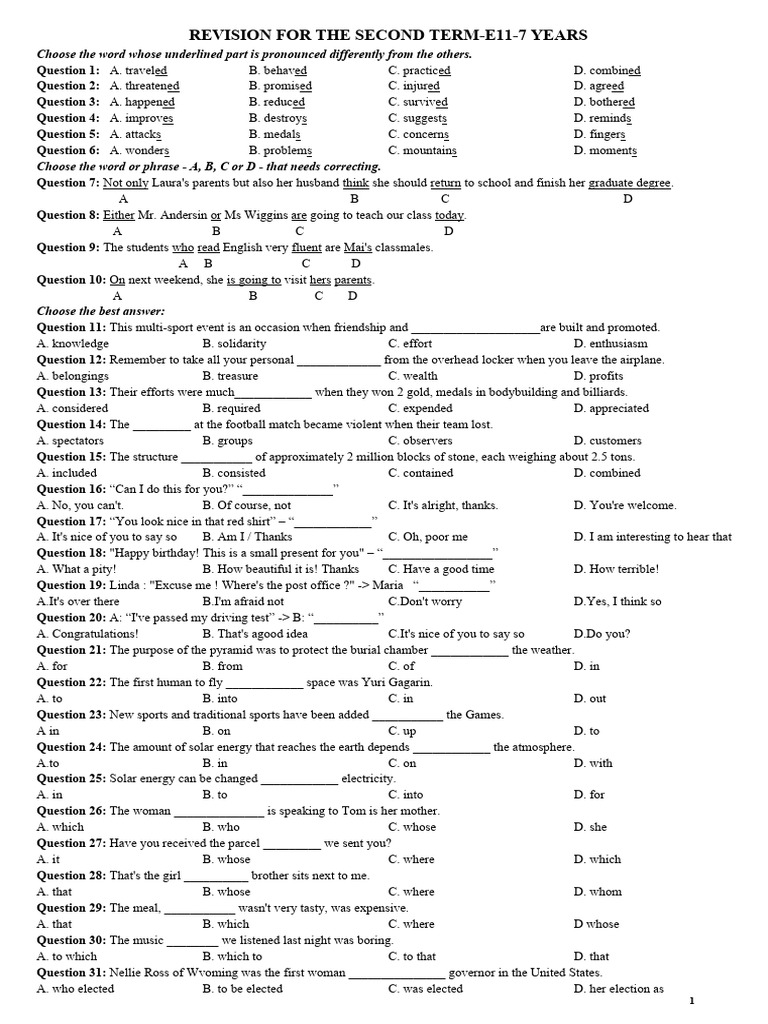 Pronunciation and Grammar Quiz for ELLs | PDF
