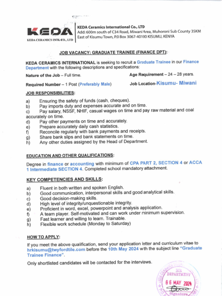 Graduate Trainee Finance Vacancy | PDF