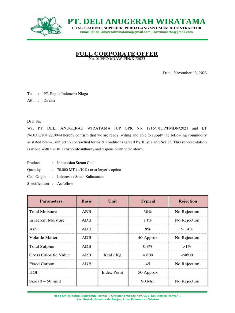 FCO PT. DAW To PT. PIN 13112023 | PDF FCO PT. DAW To PT. PIN 13112023 | PDF
