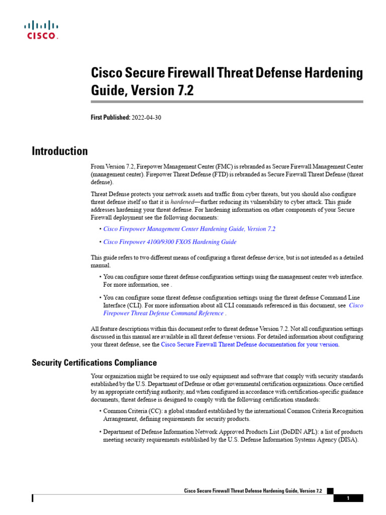 Cisco Secure Firewall Threat Defense Hardening Guide Version 72 - Last ...