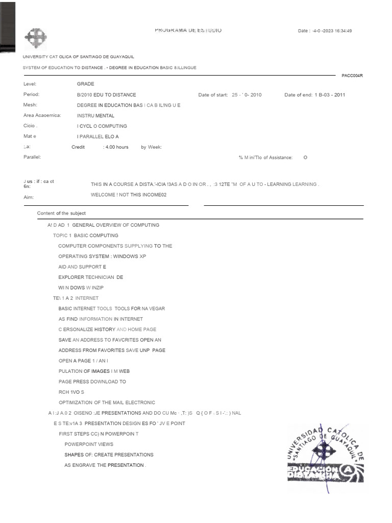 Programa de Estudios en INGLES | PDF | Computing
