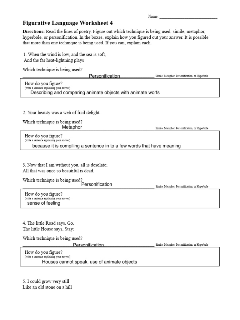 Figurative Language Worksheet [4] | PDF | Metaphor | Semiotics